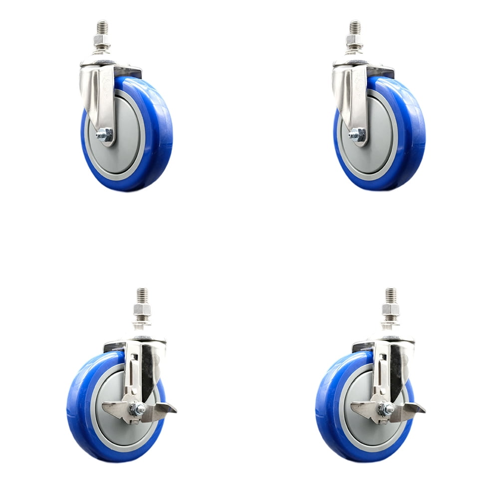 Poly Swivel Stem Caster Set of 4 with 5 Inch Blue Caster Wheels-10mm ...