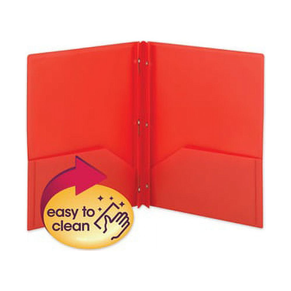 Poly Two-Pocket Folder w/Fasteners 11 x 8 1/2, Red, 25/Box - Walmart.com