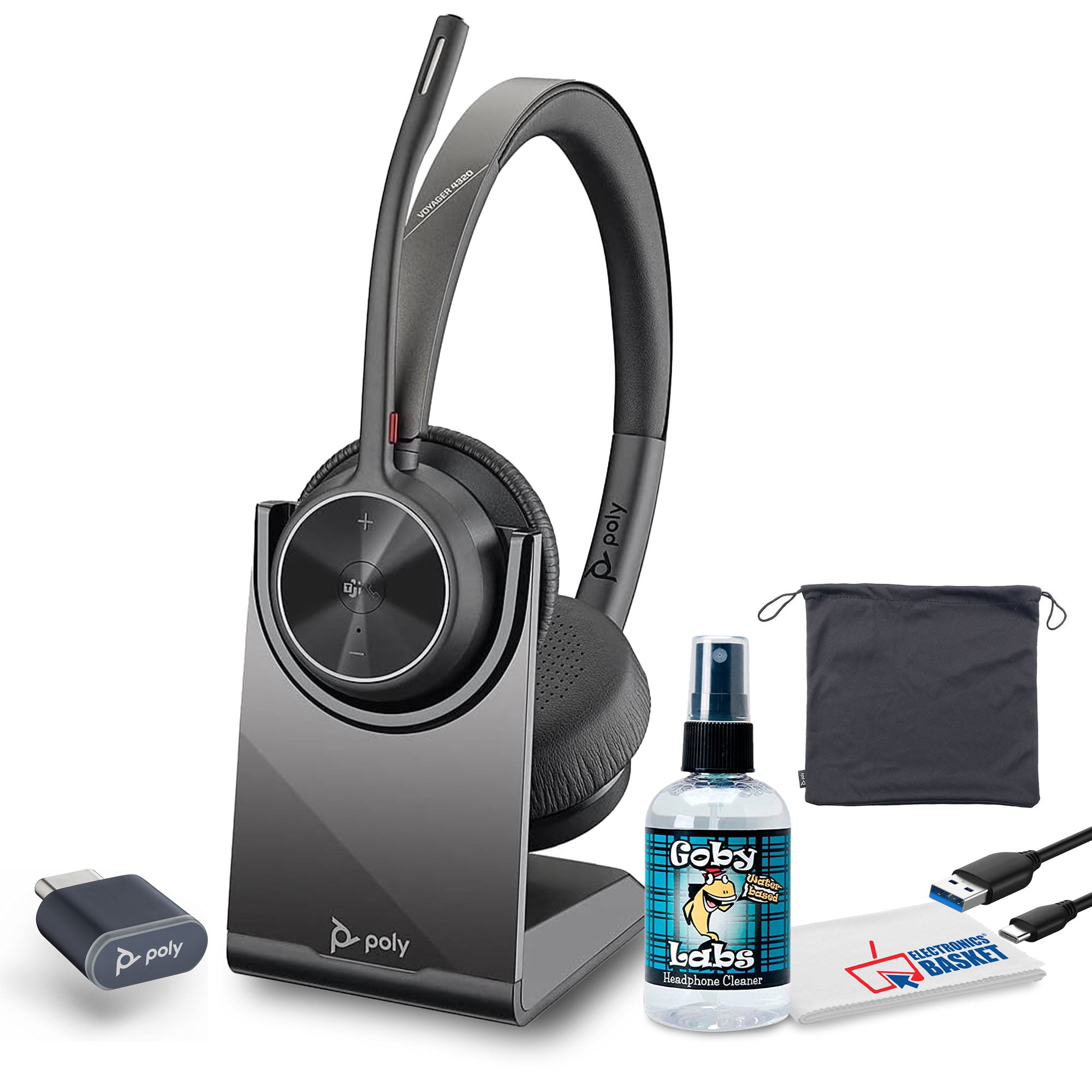 Poly Voyager 4320 UC Headset with BT700 dongle, Charging Stand, USB-A ...