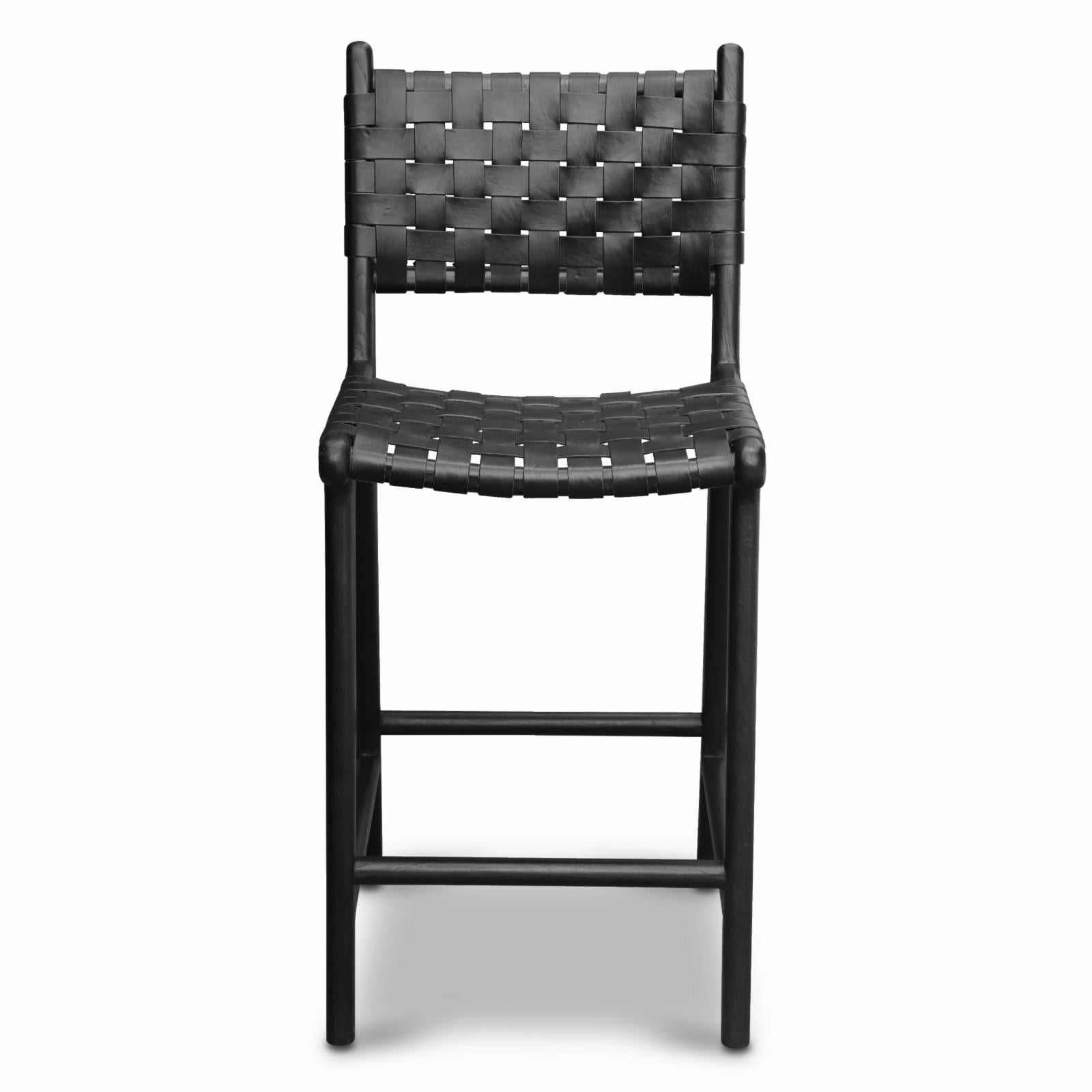 Poly and Bark Ba Teak & Leather Counter Height Stool in Black - Walmart.com