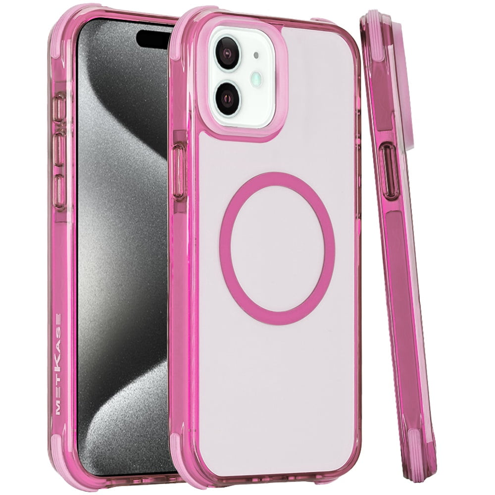 [PolyBag] For iPhone 12 & iPhone 12 Pro Magnetic 3in1 Drop-Proof Two-Tone Case - Hot Pink Two ...
