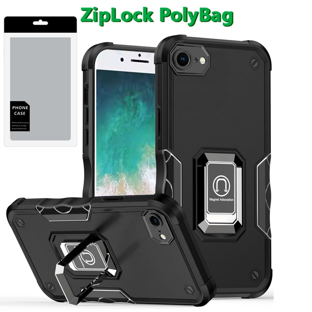 [PolyBag] For iPhone 16E / SE4 OPTIMUM Magnetic Ring Stand Hybrid - Black - Walmart.com