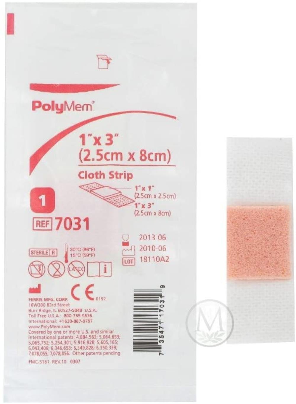 PolyMem Cloth Strip Wound Dressing, Sterile, Foam, 1' X 3' Adhesive, 1 ...