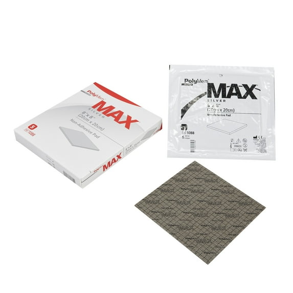 PolyMem Max Foam Dressing with Antimicrobial Silver, 8 X 8 Inch Square ...
