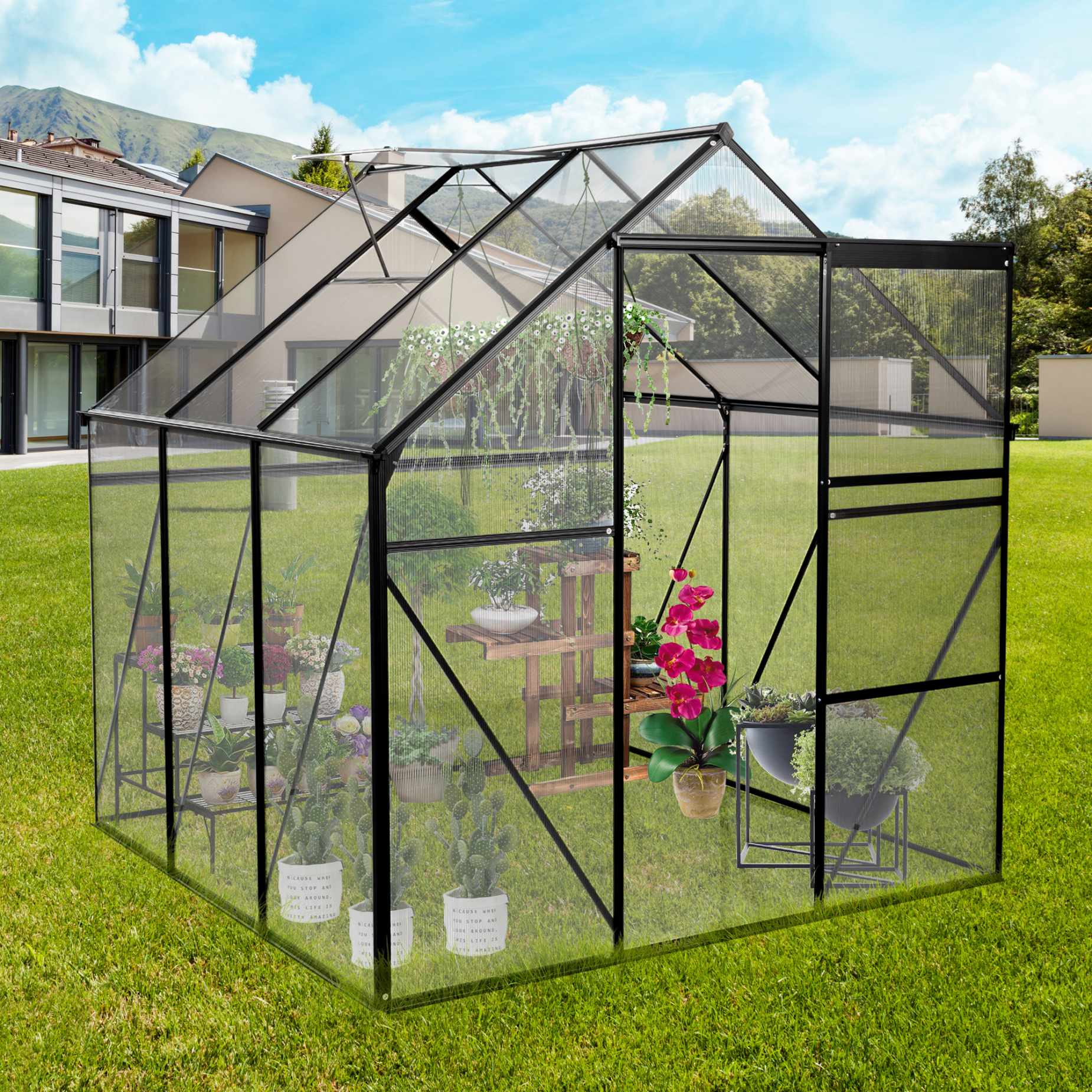 Polycarbonate Greenhouse Raised Base, Anchor Aluminum Heavy Duty Walk ...