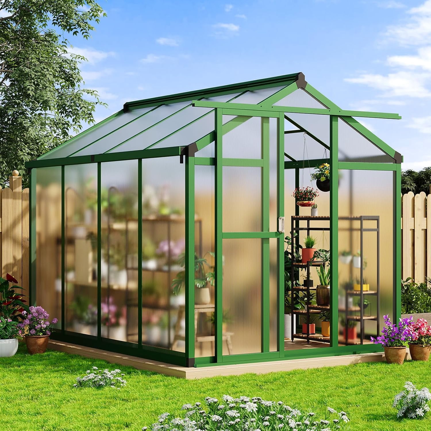 Polycarbonate Greenhouse with Sliding Door – Outdoor Walk-In Garden ...