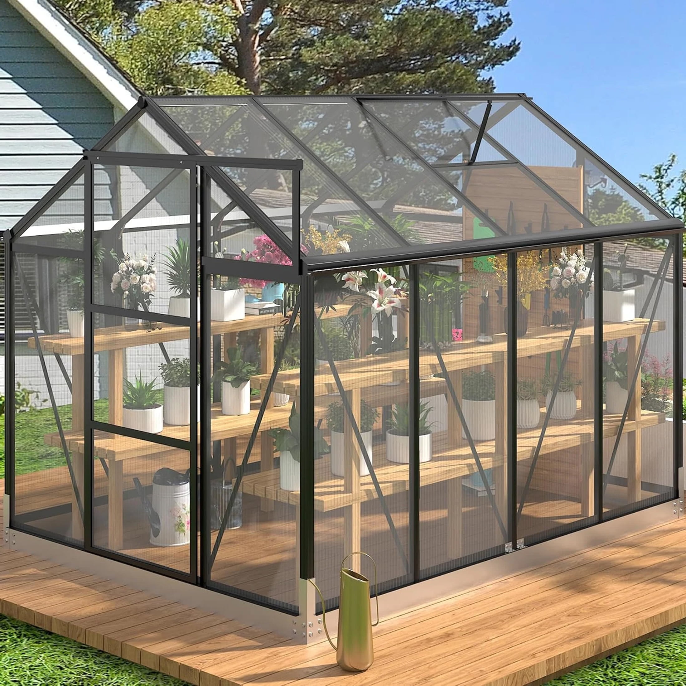 DEYGIA Greenhouses for Outdoors, 6x8 FT Polycarbonate Greenhouses with ...