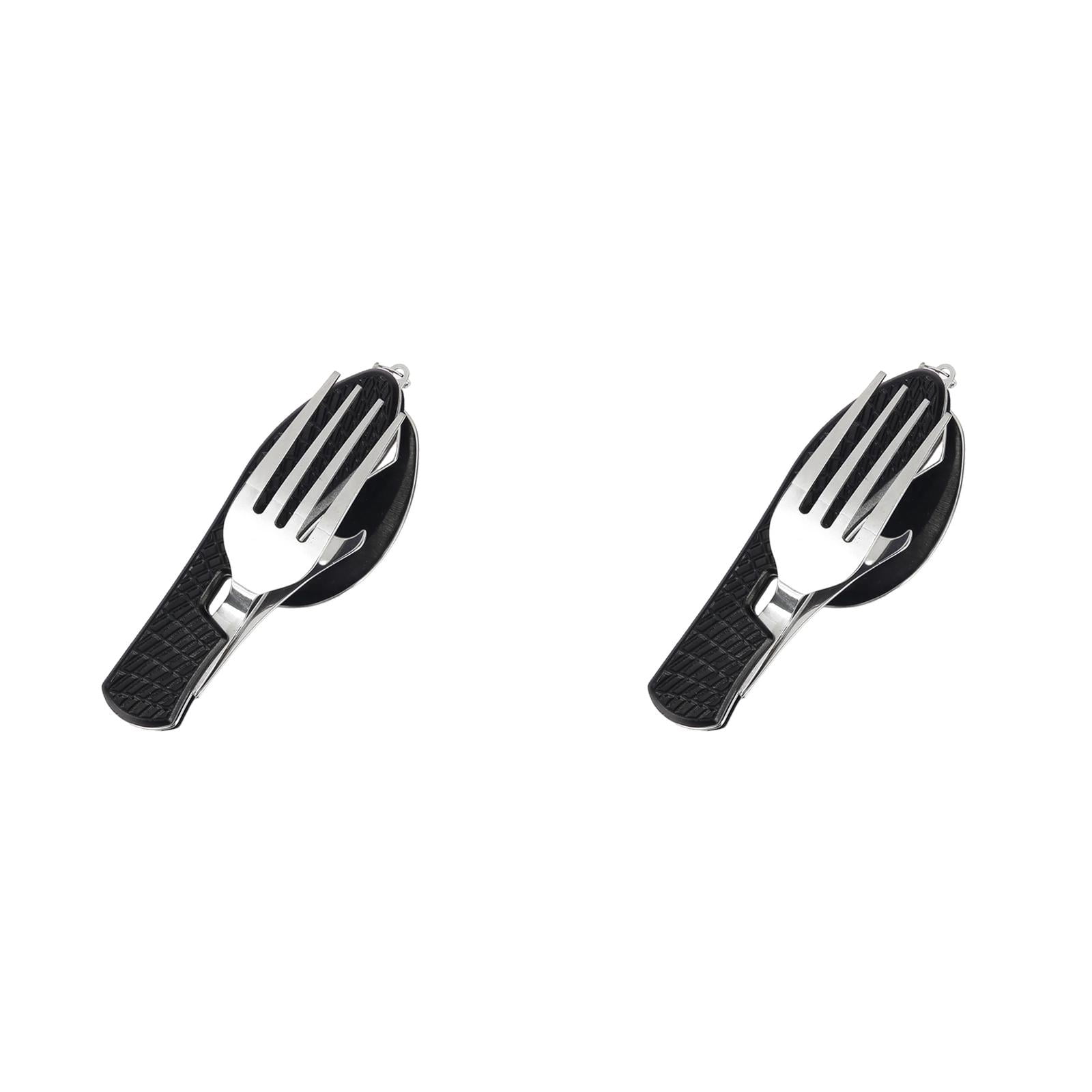 Polychor 4-in-1 Folding Camping Utensils Stainless Steel Spoon Fork Set ...