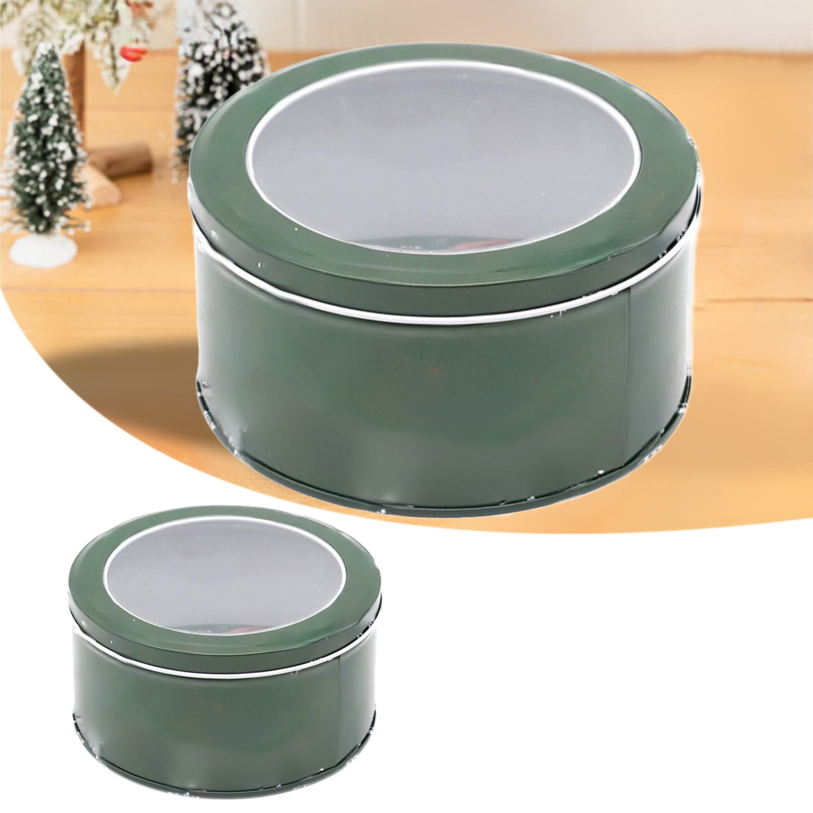 Polychor Festive Cookie Tin Round Containers With Window & Lid Set Of 4 ...