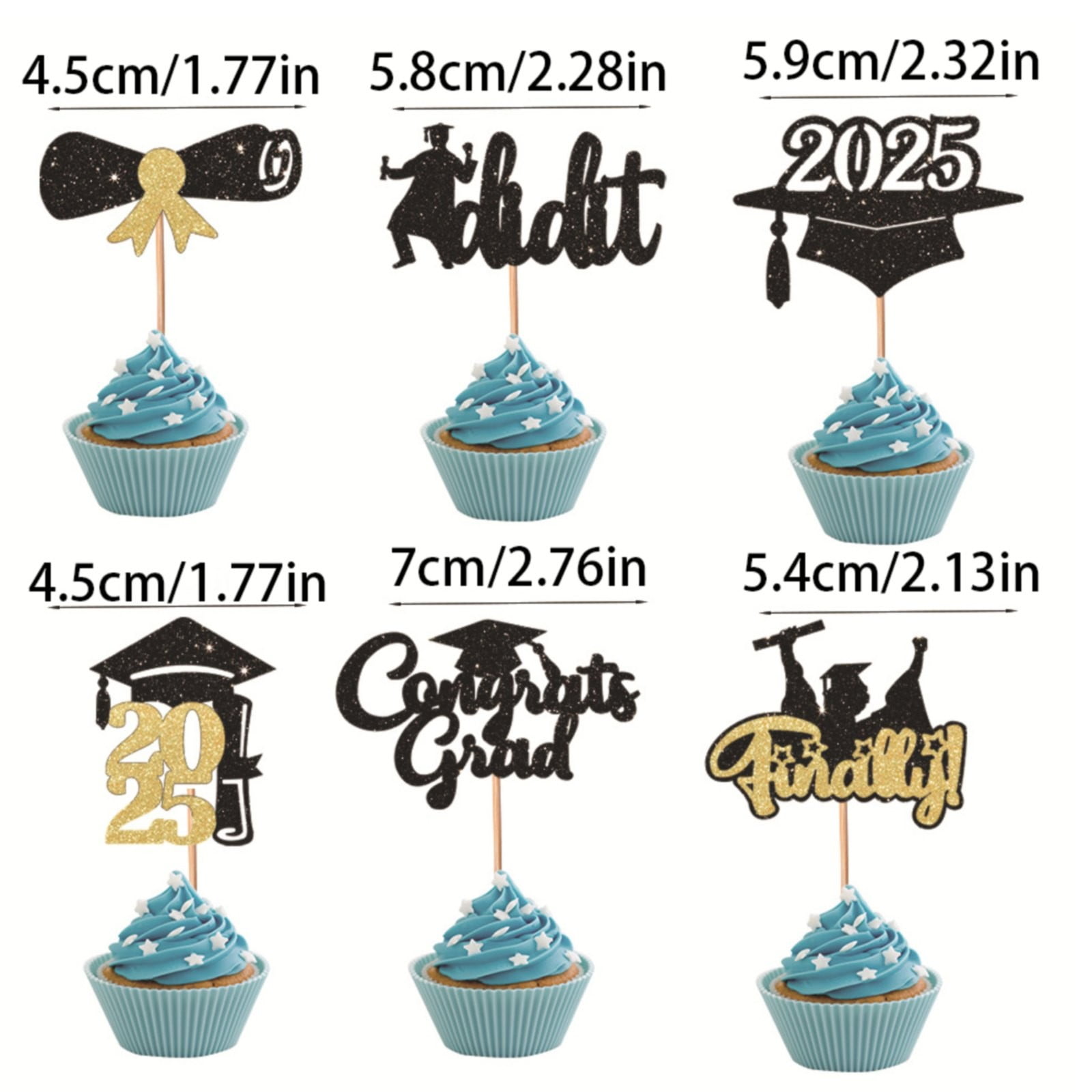 Chromalune Class of Cake Decor Graduation Party Cupcake Picks Academic ...