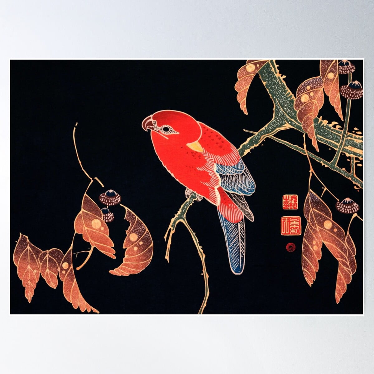 Polychrome Woodblock Of Itō Jakuchū Birds Red Parrot - Traditional ...