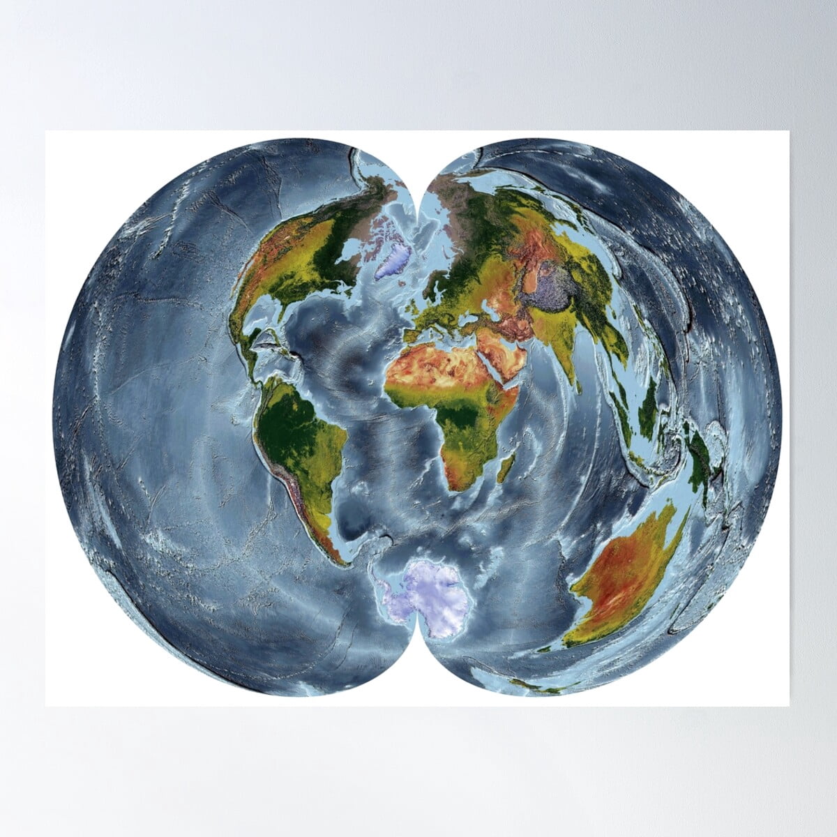 Polyclonic Projection - World Relief Map Showing Land And Oceans Poster ...