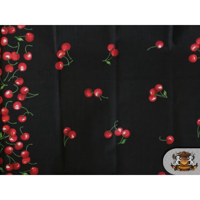 Polycotton Printed CHERRY BLACK Fabric / 60" Wide / Sold by the Yard ...