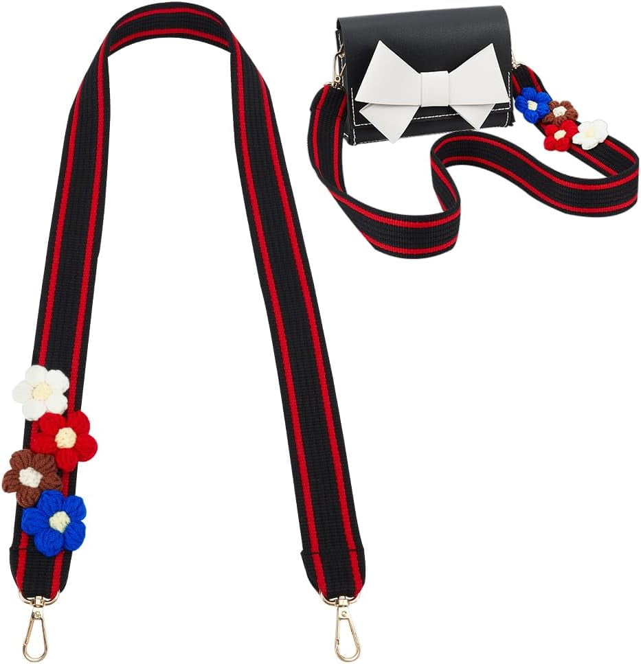 Polycotton Wide bag Straps with Crochet Flower & Alloy Swivel Clasp ...