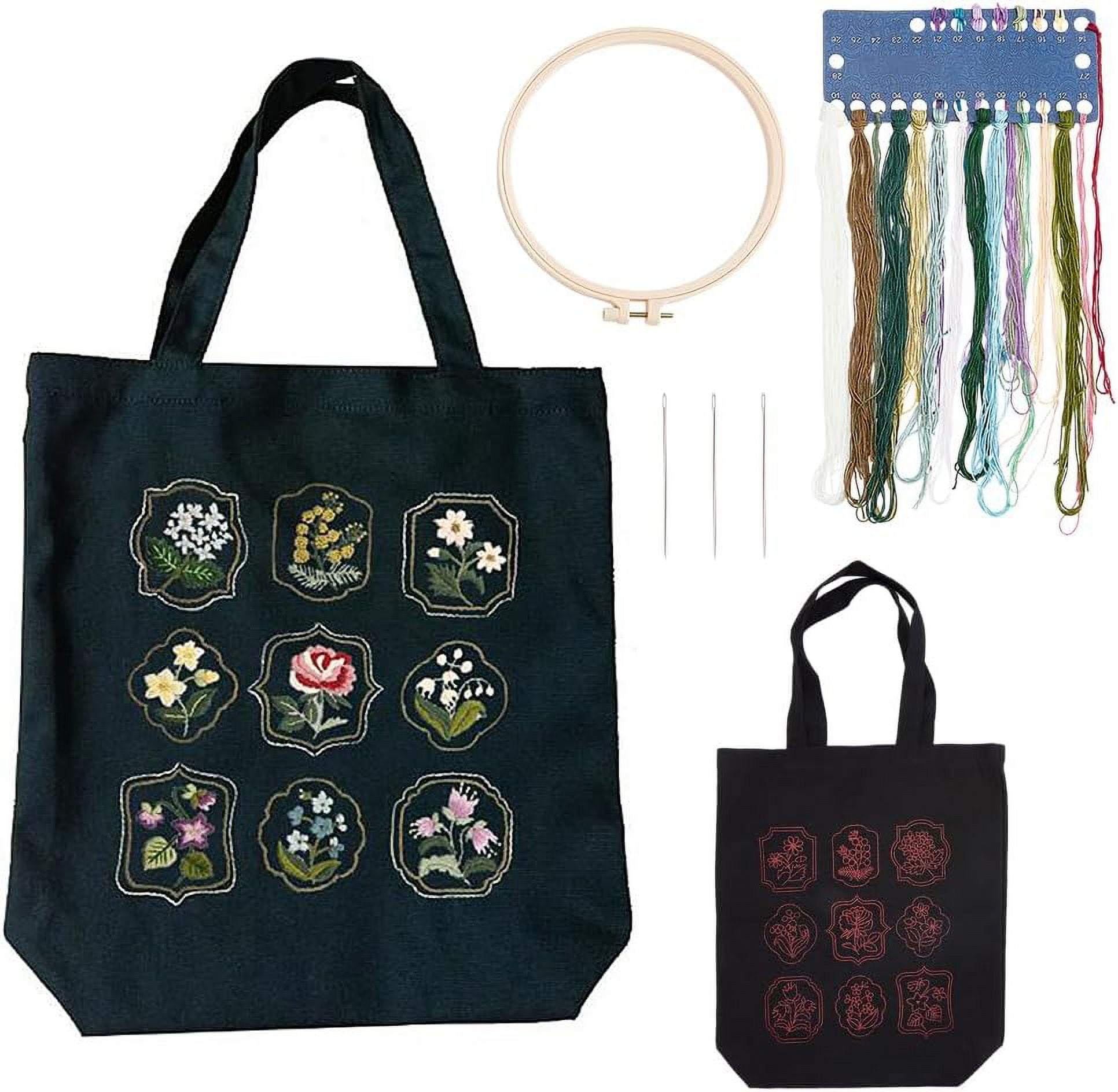 Polyester 1 set DIY Canvas Tote bag Embroidery Kit Flower Pattern ...