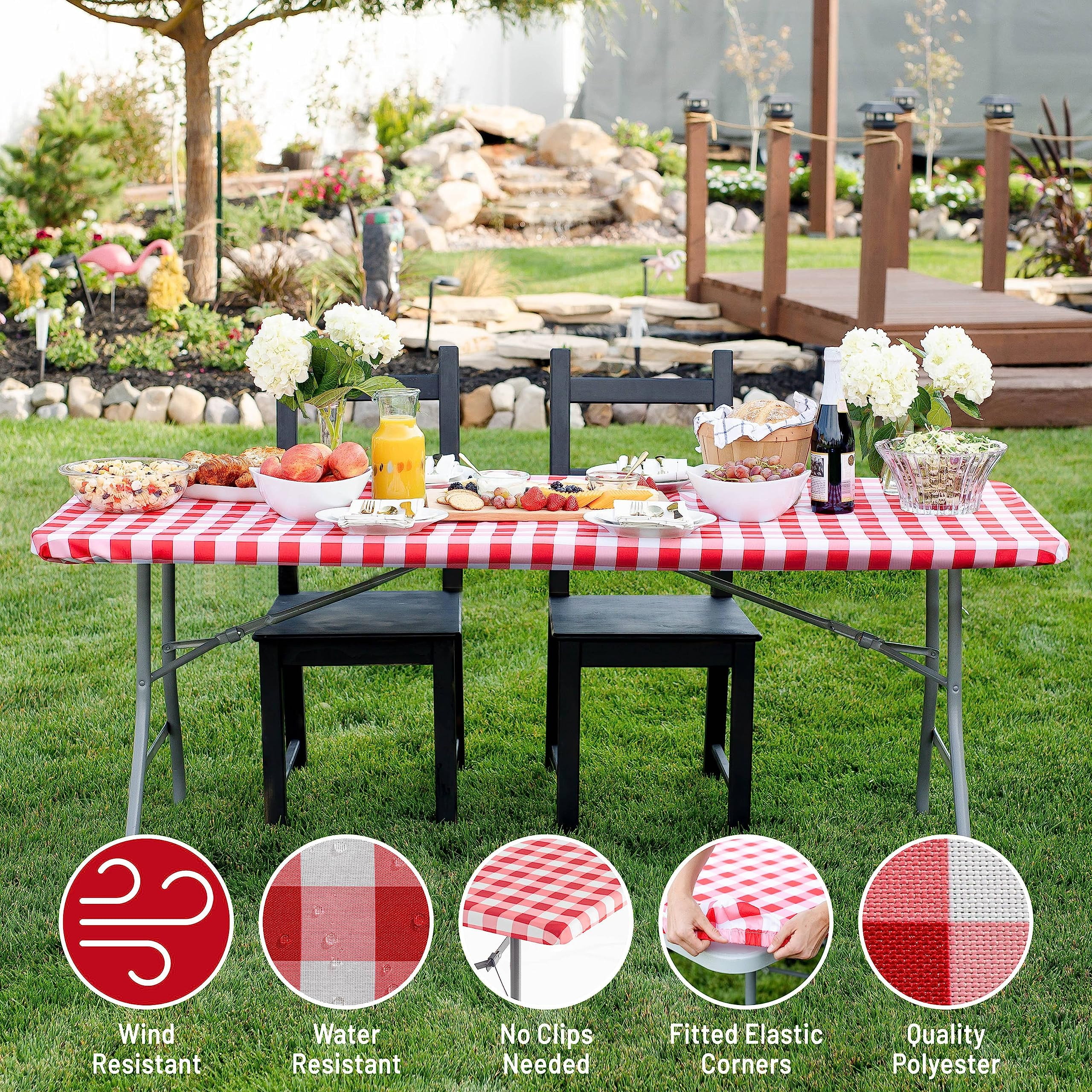 Polyester 4ft Fitted Table Cloth Rectangle Table, Elastic Table Runner ...