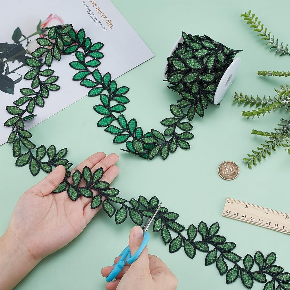 Polyester 5 Yards Leaves Trim Leaf Lace Ribbon 2-1/8 inch Wide Leaf ...