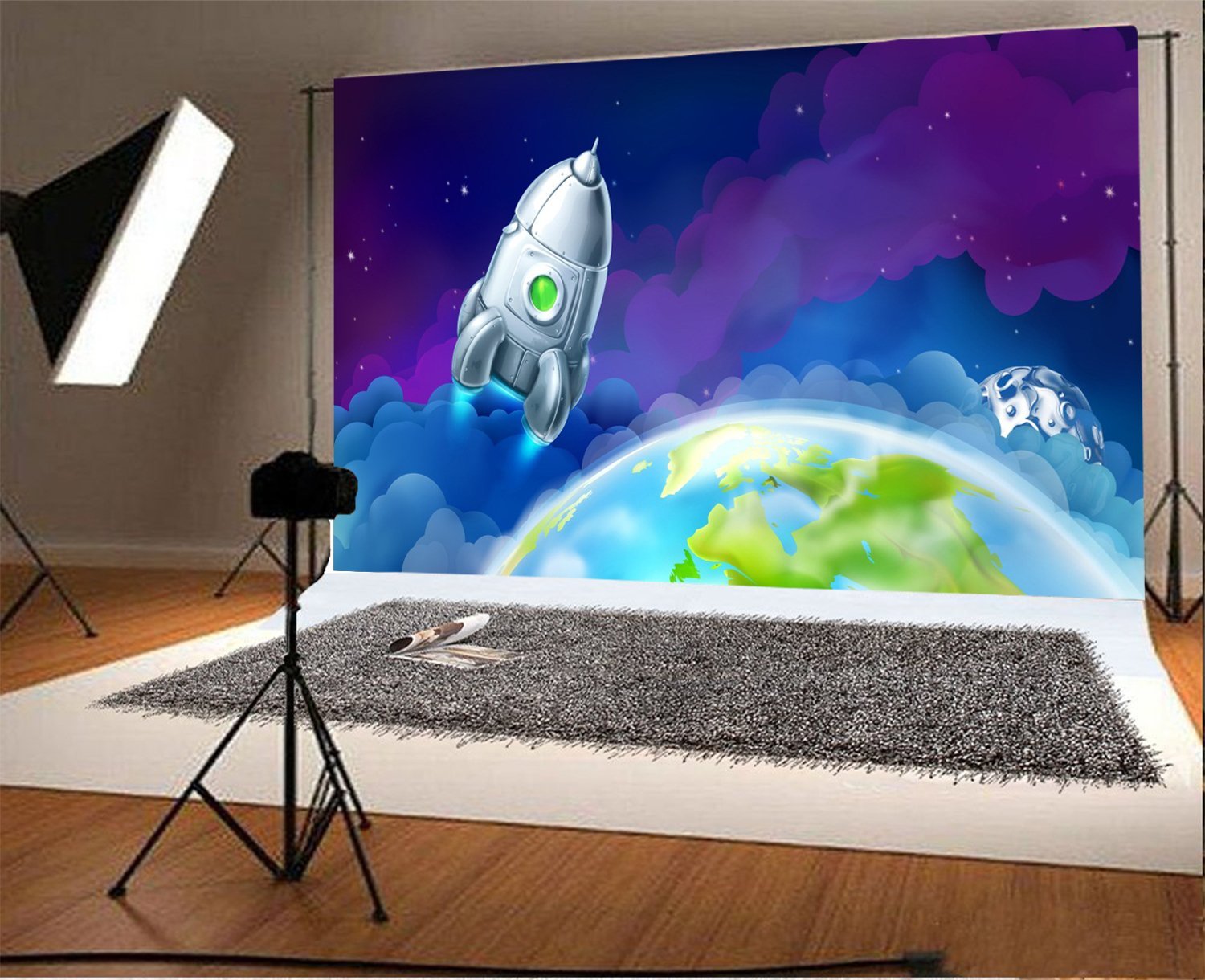 Polyester 7x5ft Backdrop Space Starry Night Blue Sky Earth Star Baby ...