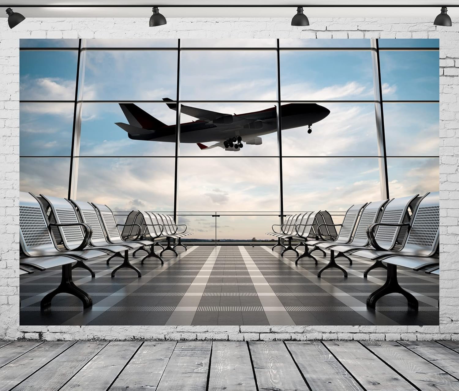 Polyester Airport Terminal Backdrop Airplane Departure Lounge Window ...