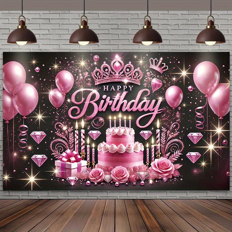 Polyester Birthday Backdrop Featuring in a Regal Pink Theme, Adorned ...