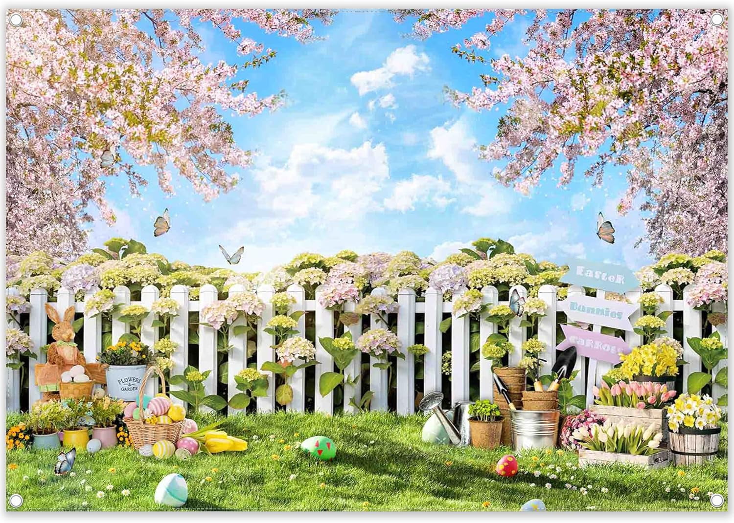Polyester Easter Barn Door Backdrop Spring Garden Bunny Eggs ...