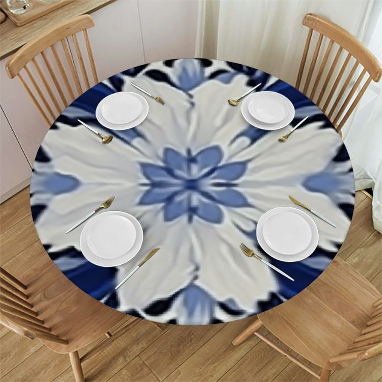 Polyester Elastic Edge Round Fitted Table Cloths, Navy Blue Waterproof ...