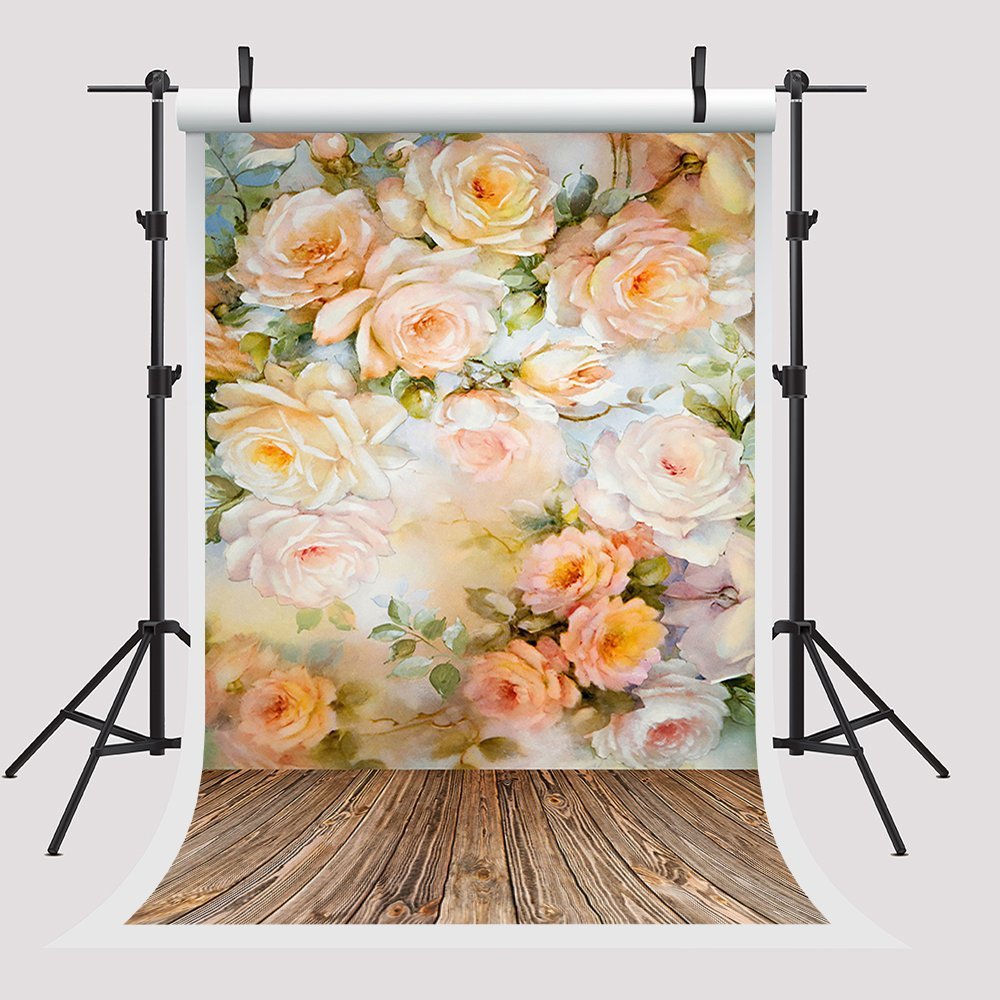 Polyester Fabric 5x7ft 3D Print Photography Backdrop Flowers Brown Wood ...