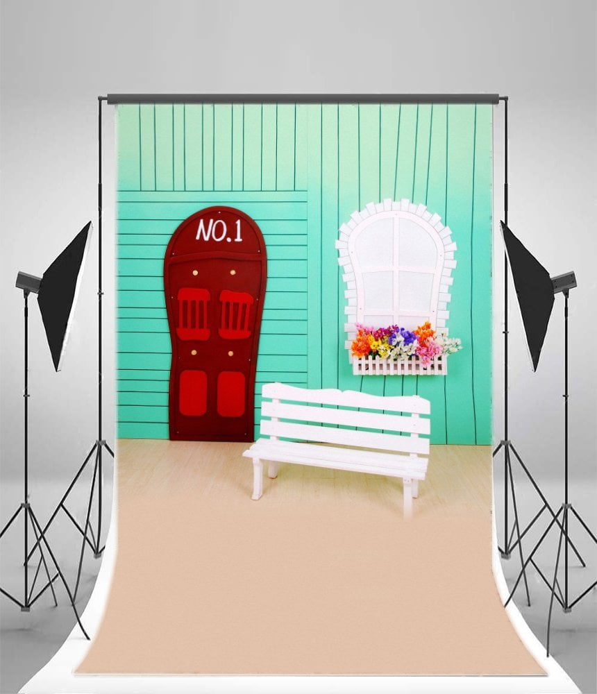 Polyester Fabric 5x7ft Photography Backdrop Cartoon Door Window Bench ...