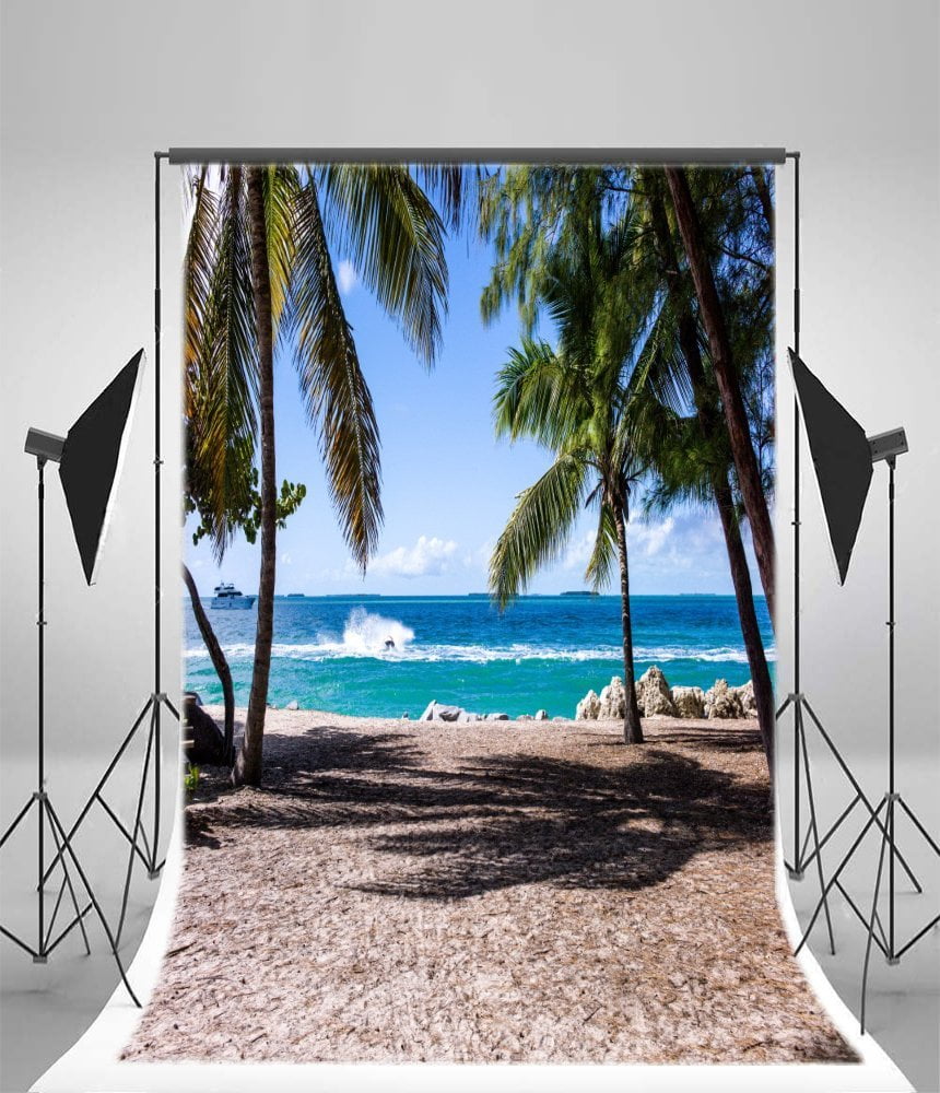 Polyester Fabric 5x7ft Sea Backdrops Photography Backdrop Beach Coconut ...