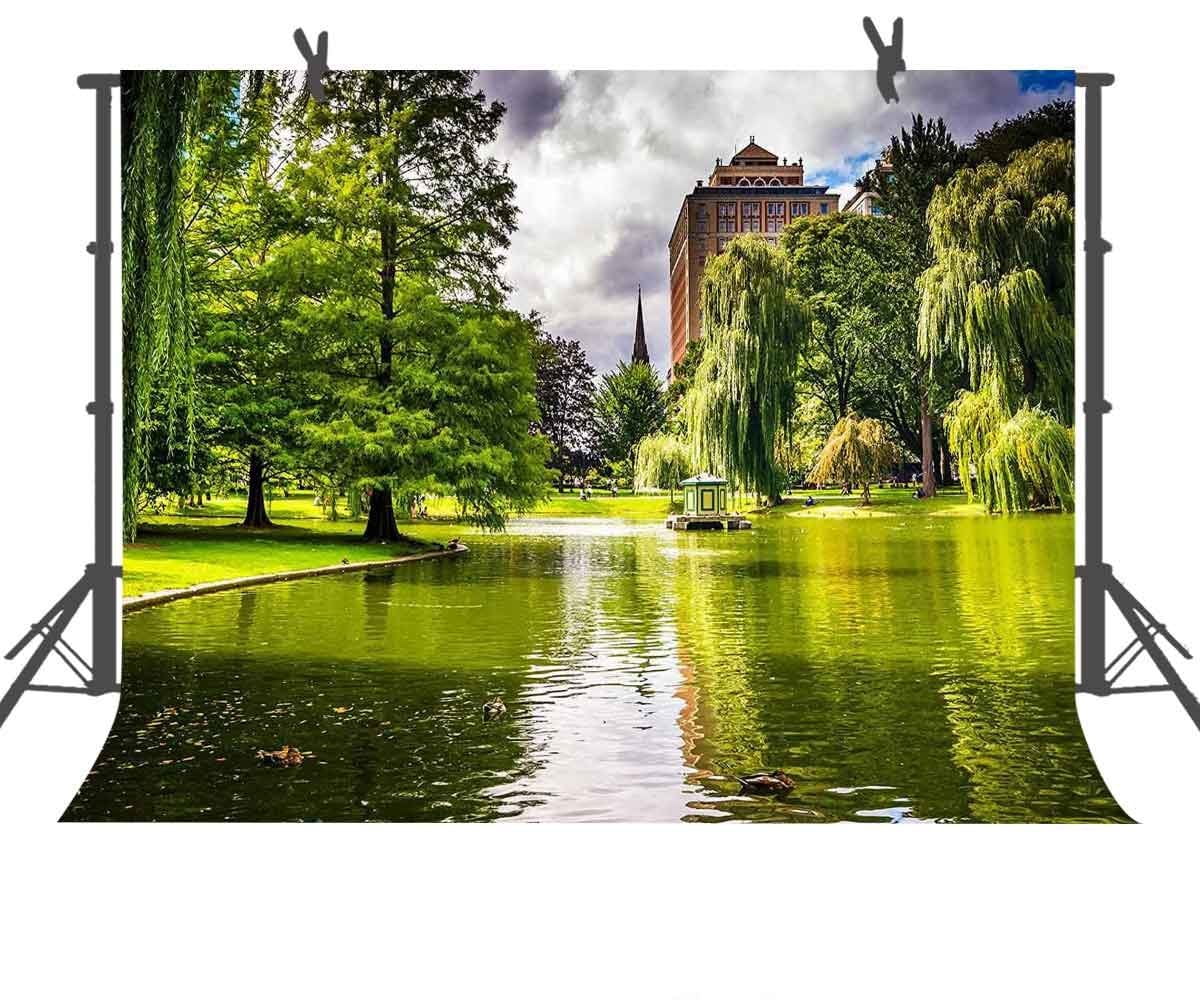 Polyester Fabric 7x5ft Fresh Park Green Trees Photography Backdrop ...