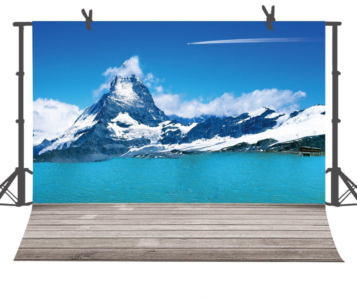 Polyester Fabric 7x5ft Lakeside Snow Mountain Scenery Backdrop Props ...