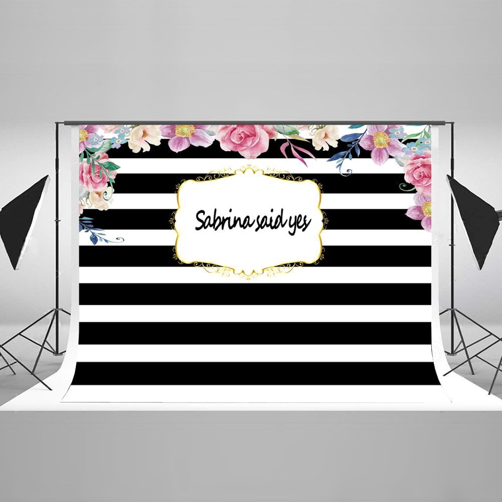 Polyester Fabric 7x5ft Strips Flowers Selfie Photo Backdrop Brithday ...