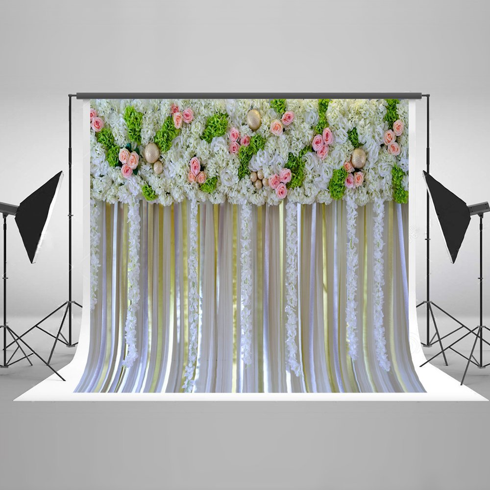 Polyester Fabric 7x5ft Wedding Pink Flower Photo Booth Backdrop Photo ...