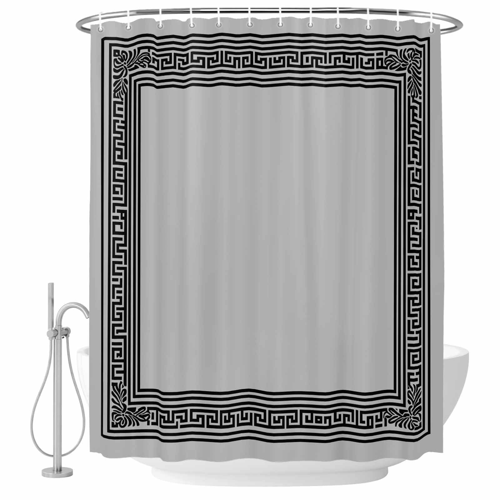 Polyester Fabric Black Retro Greek Key Shower Curtain, Gray Greece ...