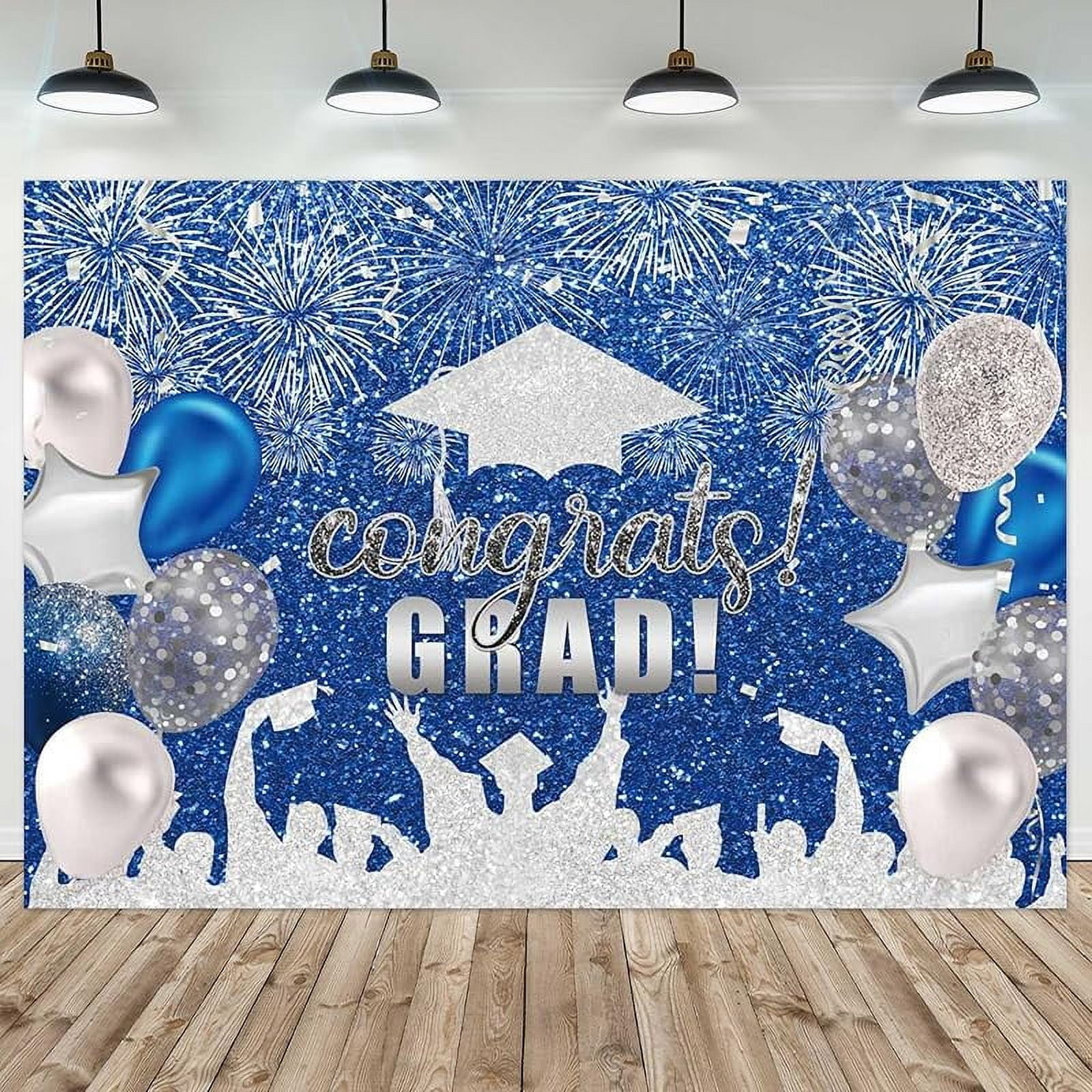 Polyester Fabric Blue and Silver Graduation Photography Backdrop Class ...