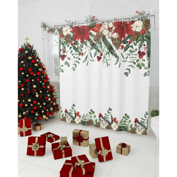 Blue Christmas Shower Curtain, Waterproof Shower Curtains for Bathroom ...