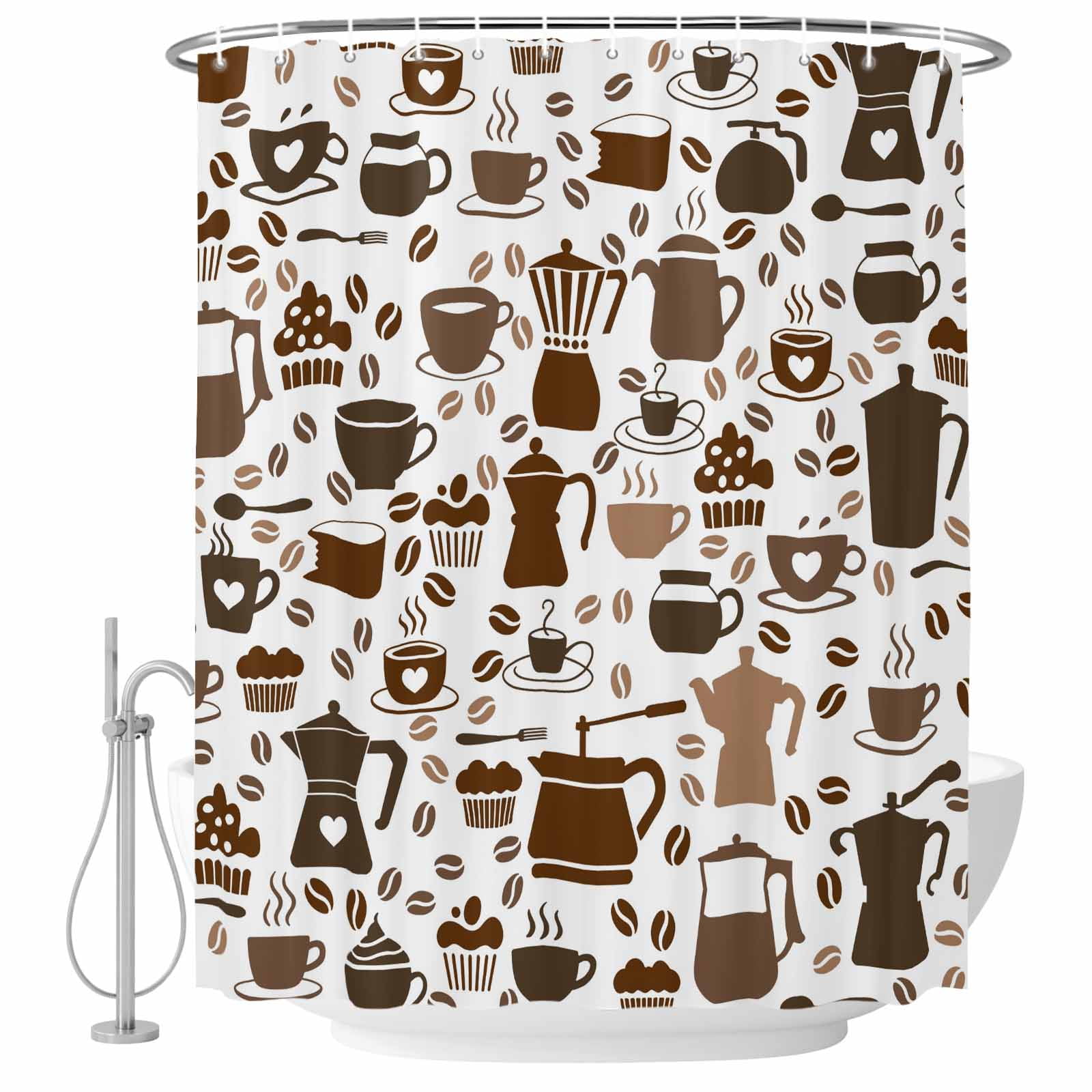 Polyester Fabric Coffee Beans Shower Curtain, Funny Cartoon Brown Cake ...