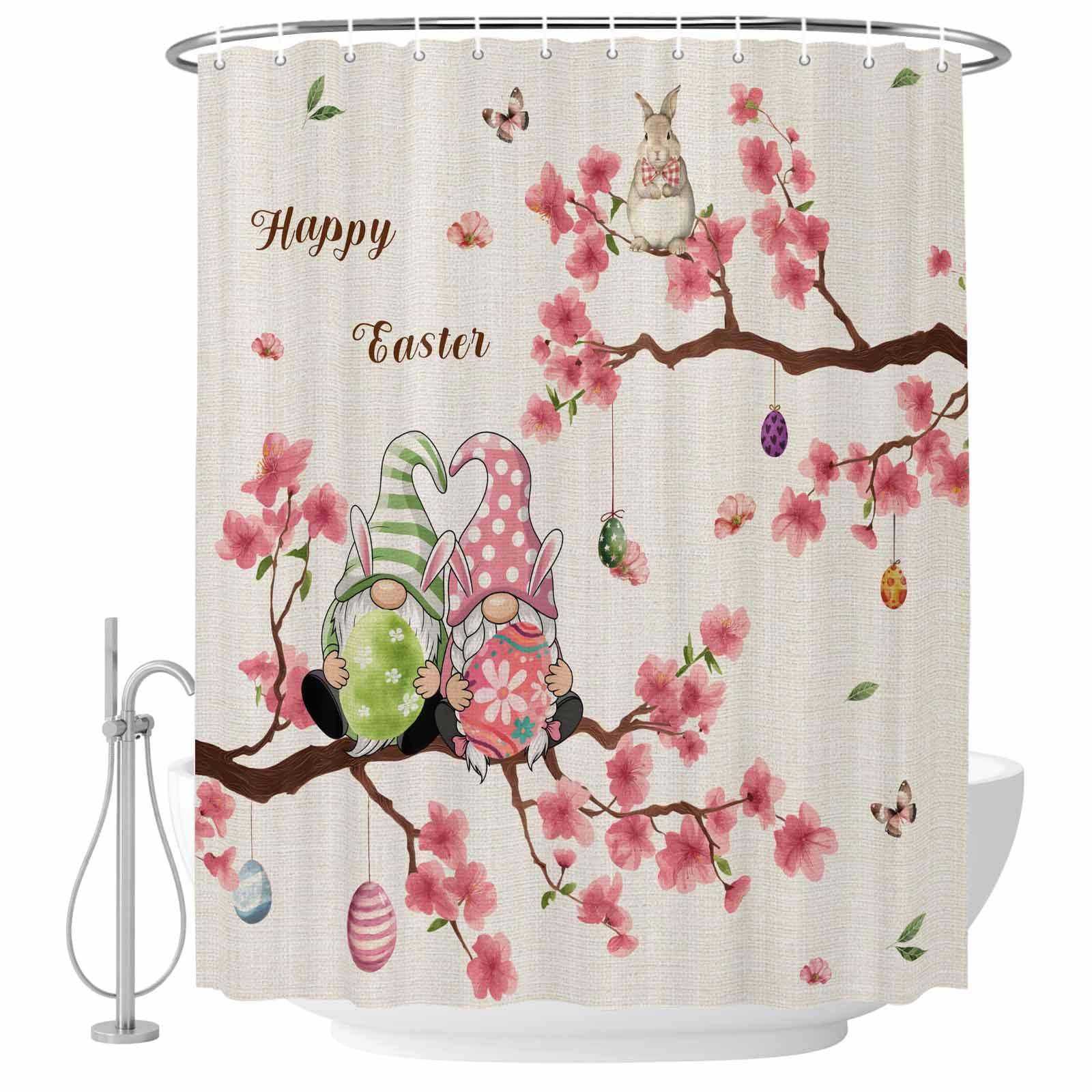 Polyester Fabric Easter Shower Curtain, Country Spring Gnomes Flowers ...