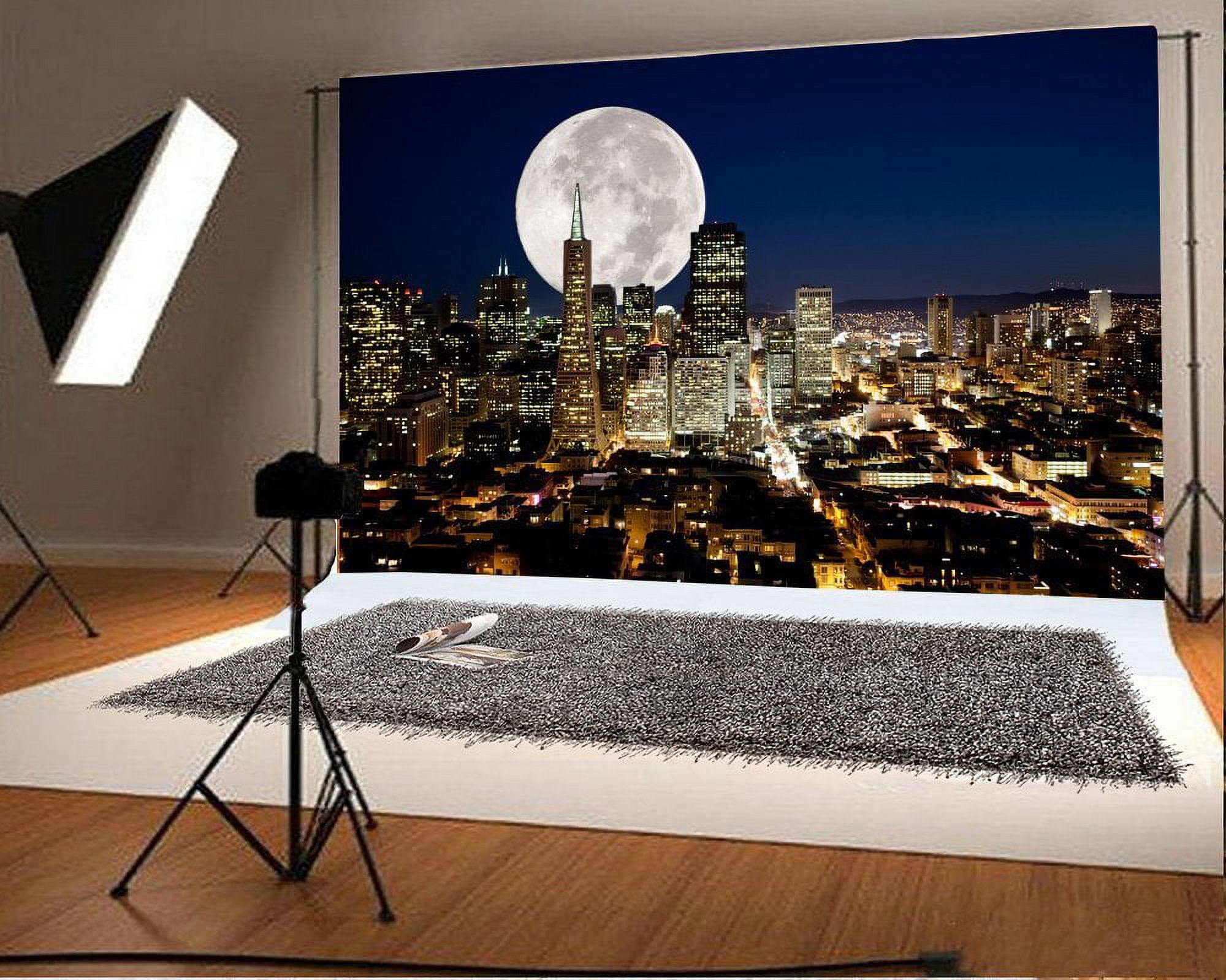 Polyester Fabric Full Moon Backdrop 7x5ft Photography Backdrop City ...