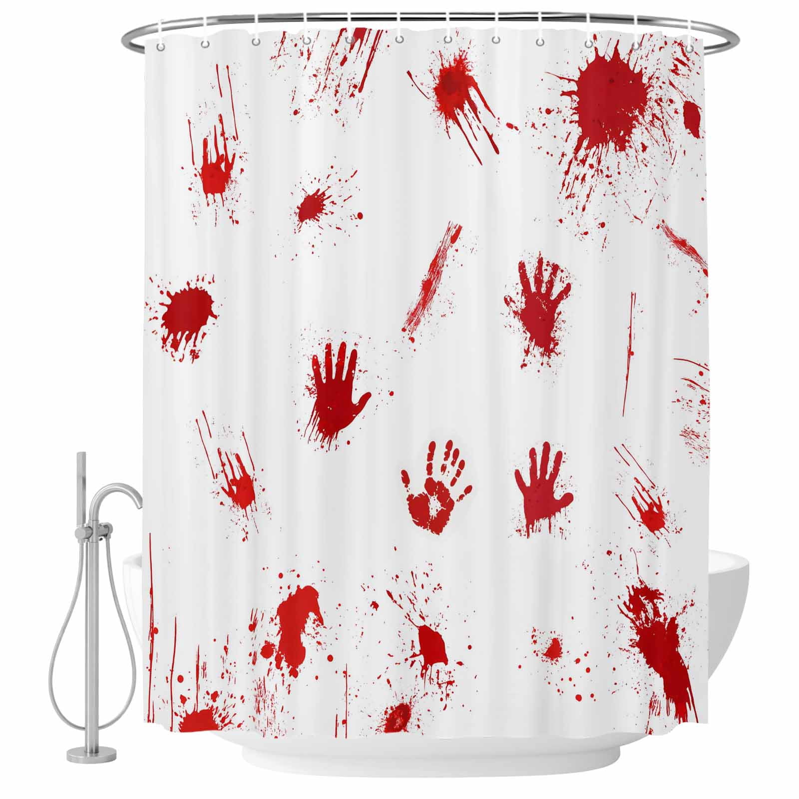 Polyester Fabric Halloween Shower Curtain, Horror Blood Handprint Red ...