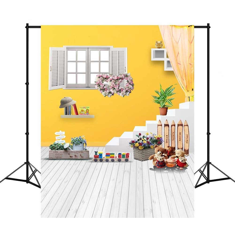 Polyester Fabric Kids Photography Backdrops Cute Flowers Wood Floor ...
