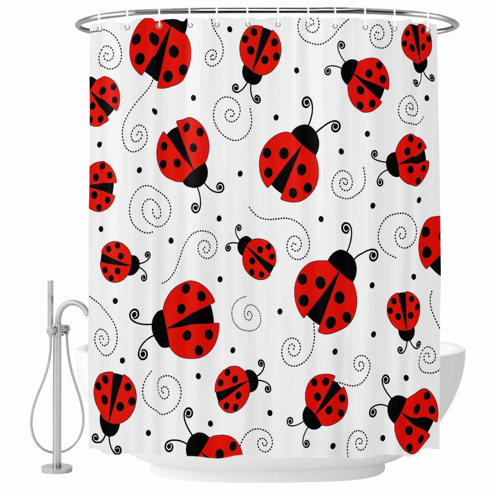 Polyester Fabric Ladybug Shower Curtain, Cartoon Red Black Dots Animals ...
