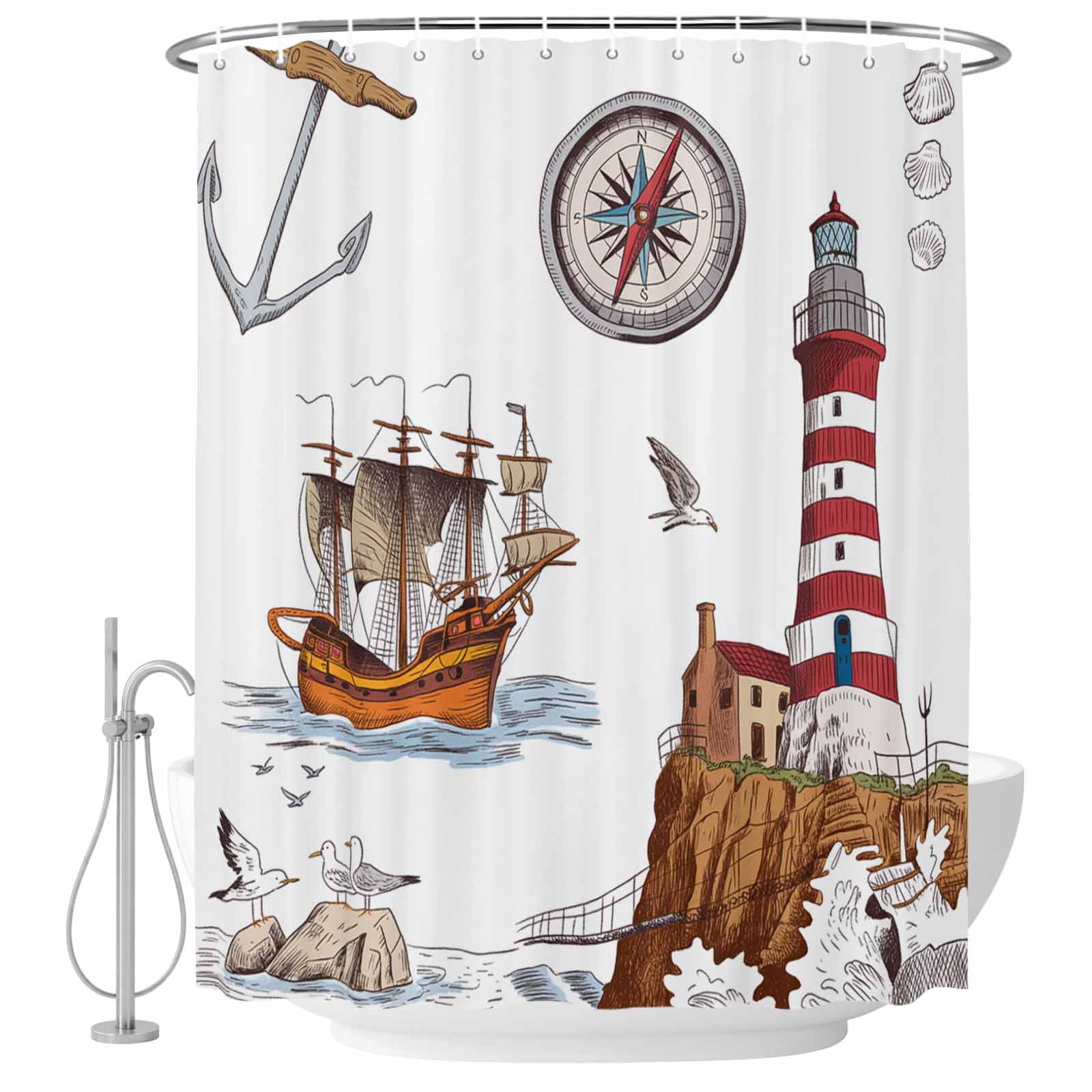 Polyester Fabric Nautical Lighthouses Shower Curtain, Ocean Ship ...