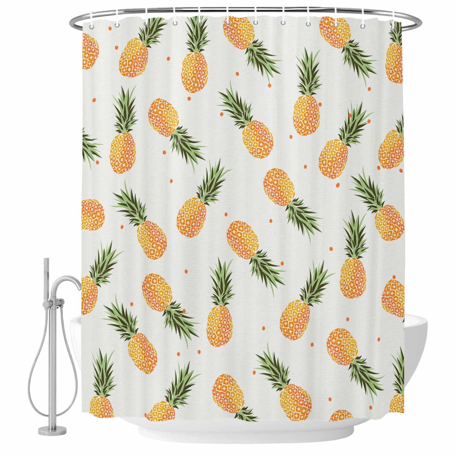 Polyester Fabric Orange Pineapples Shower Curtain, Summer Tropical ...