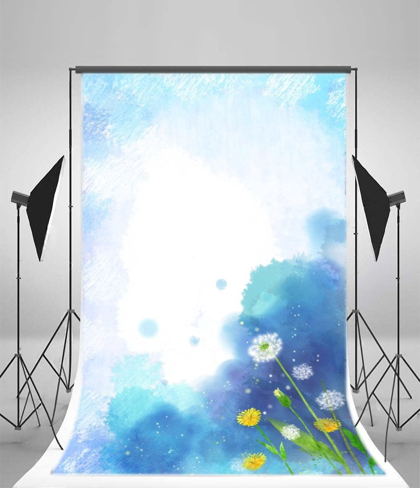 Polyester Fabric Photography Backdrop 5x7ft Dreamy Dandelion Watercolor ...