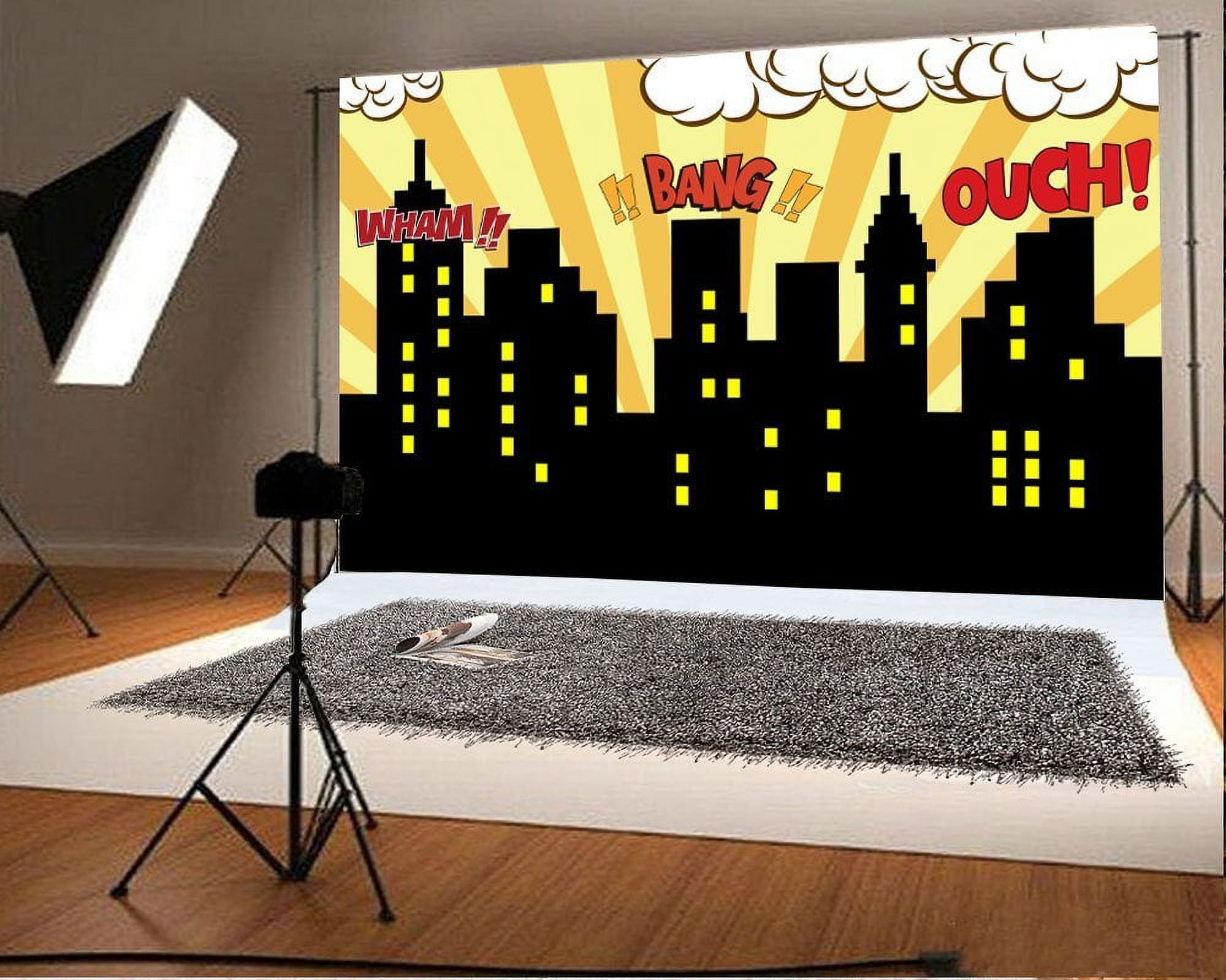Polyester Fabric Photography Backdrop 7x5ft Cartoon Supercity Wallpaper ...