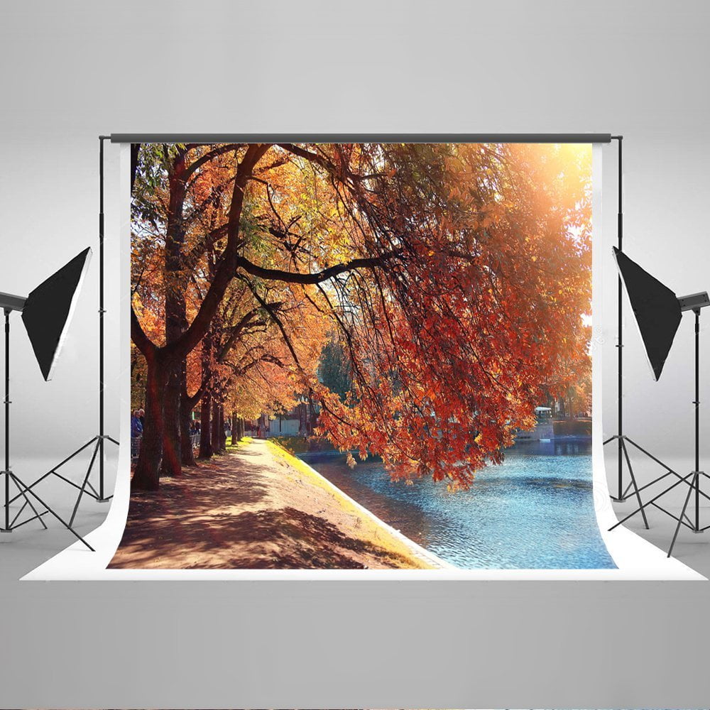 Polyester Fabric Photography Backdrops Autumn Fall Yellow Leaf River ...