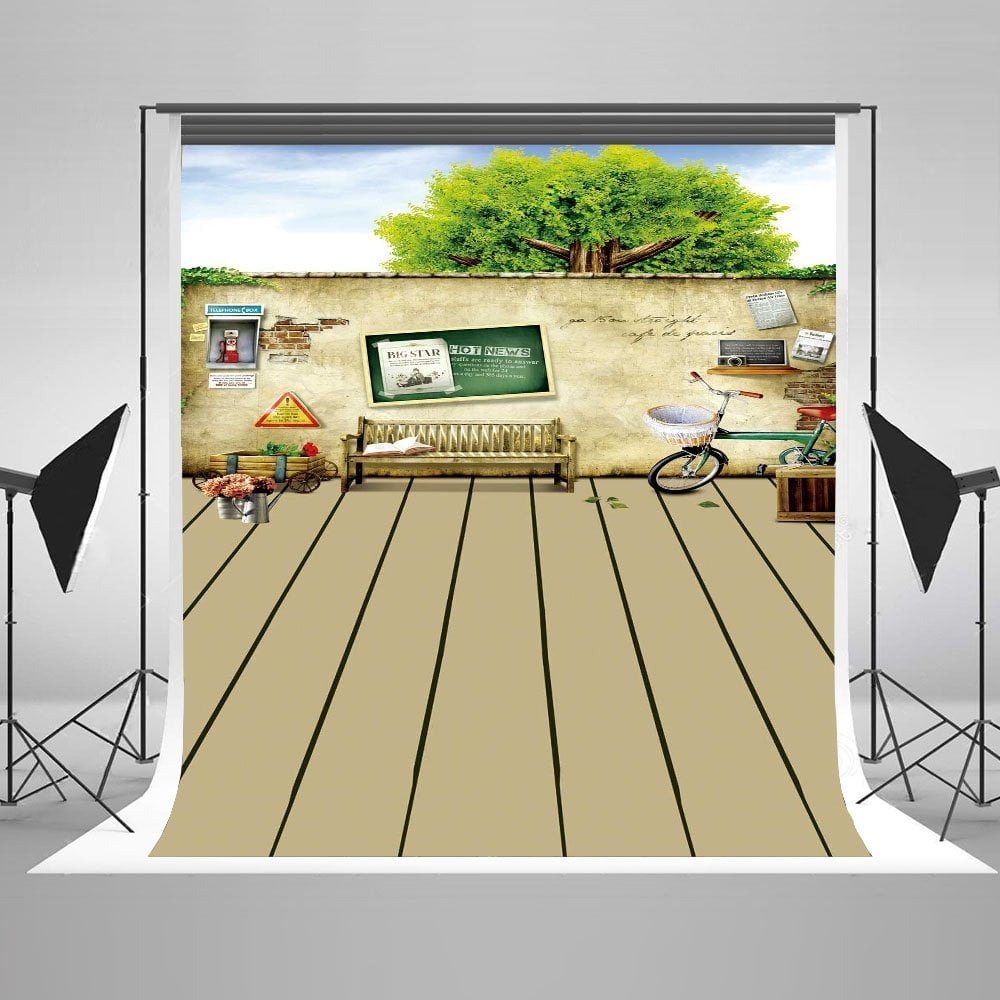 Polyester Fabric School Backyard Props Wood Floor Photo Backdrops for ...