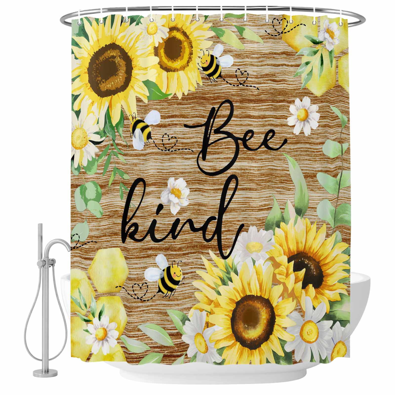 Polyester Fabric Sunflower Floral Shower Curtain, Farmhouse Pastoral ...