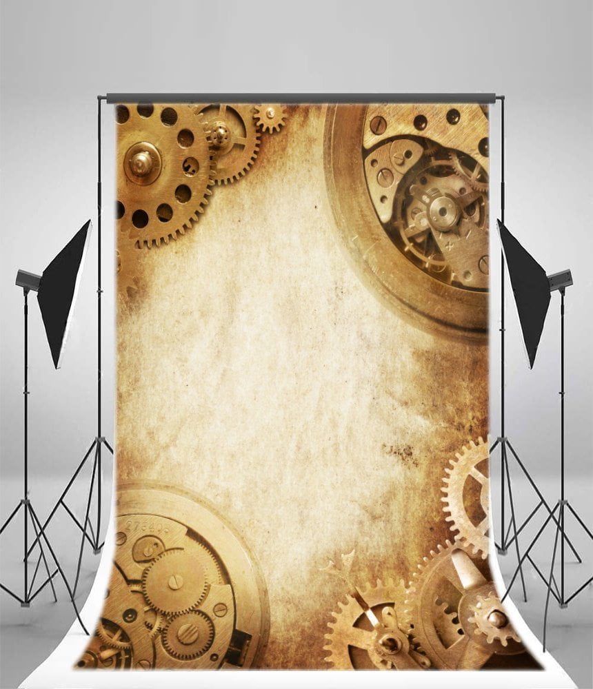 Polyester Fabric Vintage Wheel Gear Backdrop 5x7ft Photography Backdrop ...